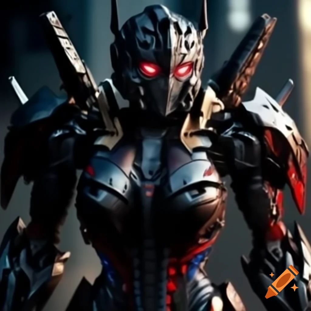 Cybertronian female Decepticon warrior in black armor with red eyes ...