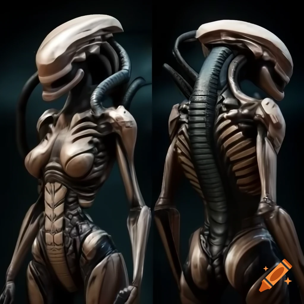 Biomechanical female android and xenomorph hybrid in H.R. Giger style on Craiyon