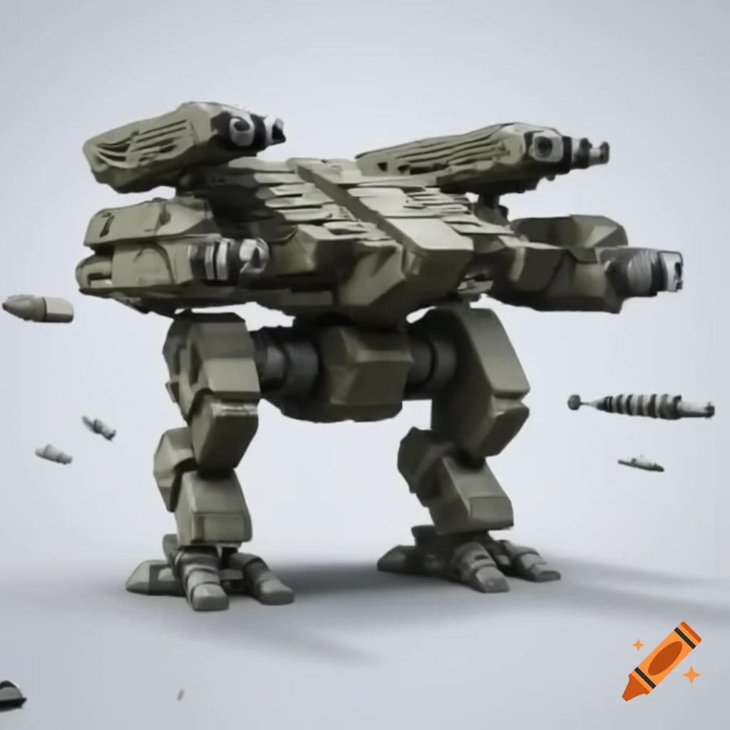 Mech equipped with missile launchers on a white background on Craiyon