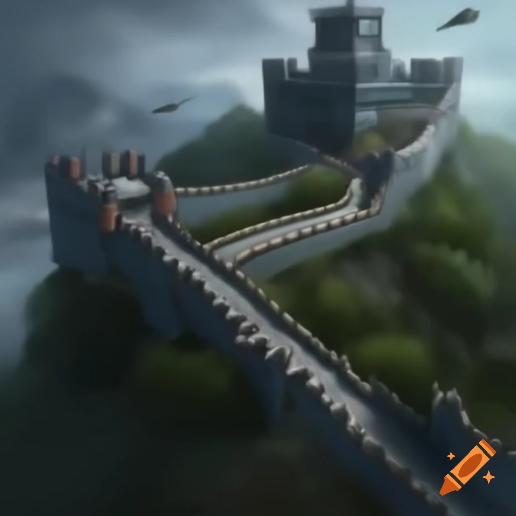 Futuristic fighter spacecrafts attacking lighthouse-on-dungeon fortress ...