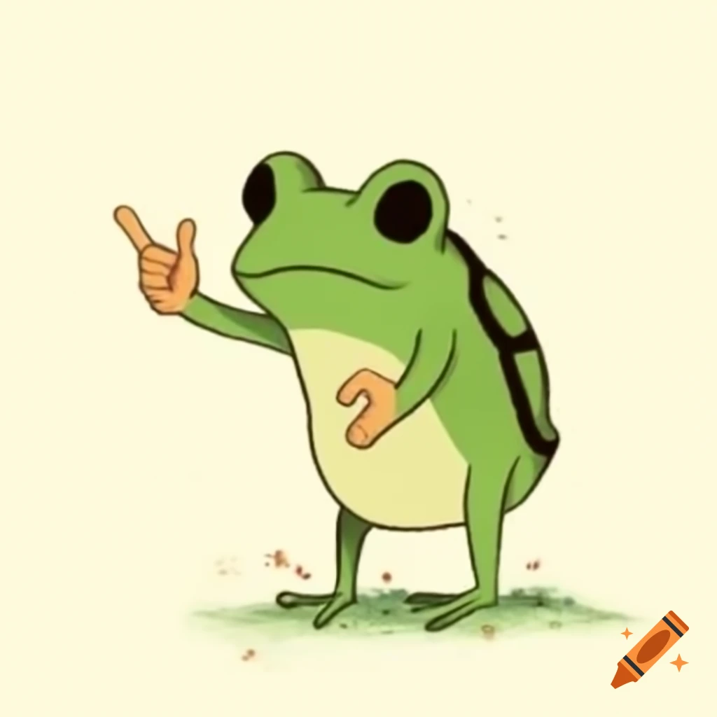 Standing garden toad with one finger raised, as if speaking on Craiyon