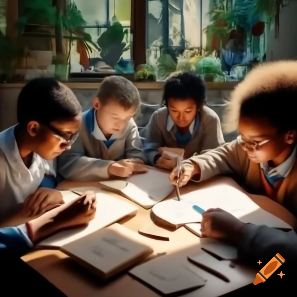 Students learning stem with ai tools in sustainable school on Craiyon