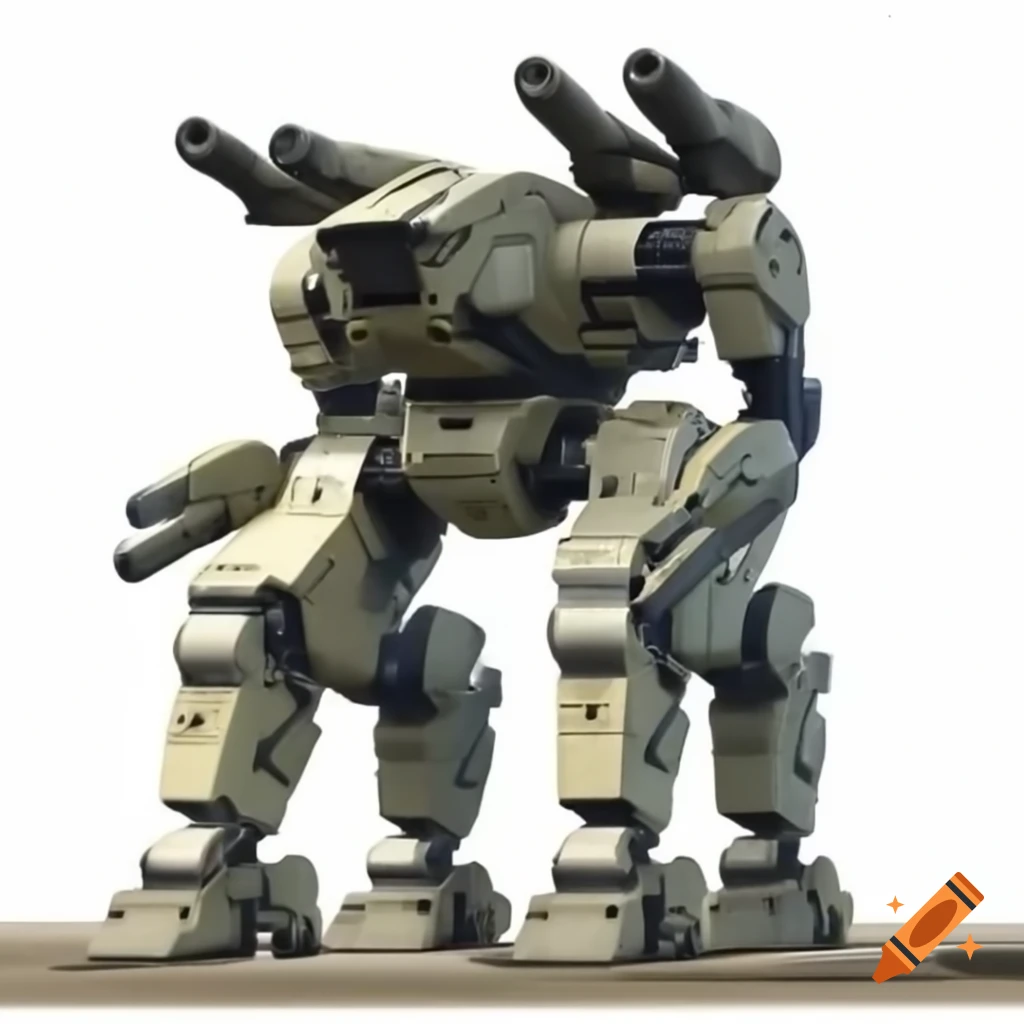 Nimble recon mech equipped with missile pods and arm cannons in dynamic ...