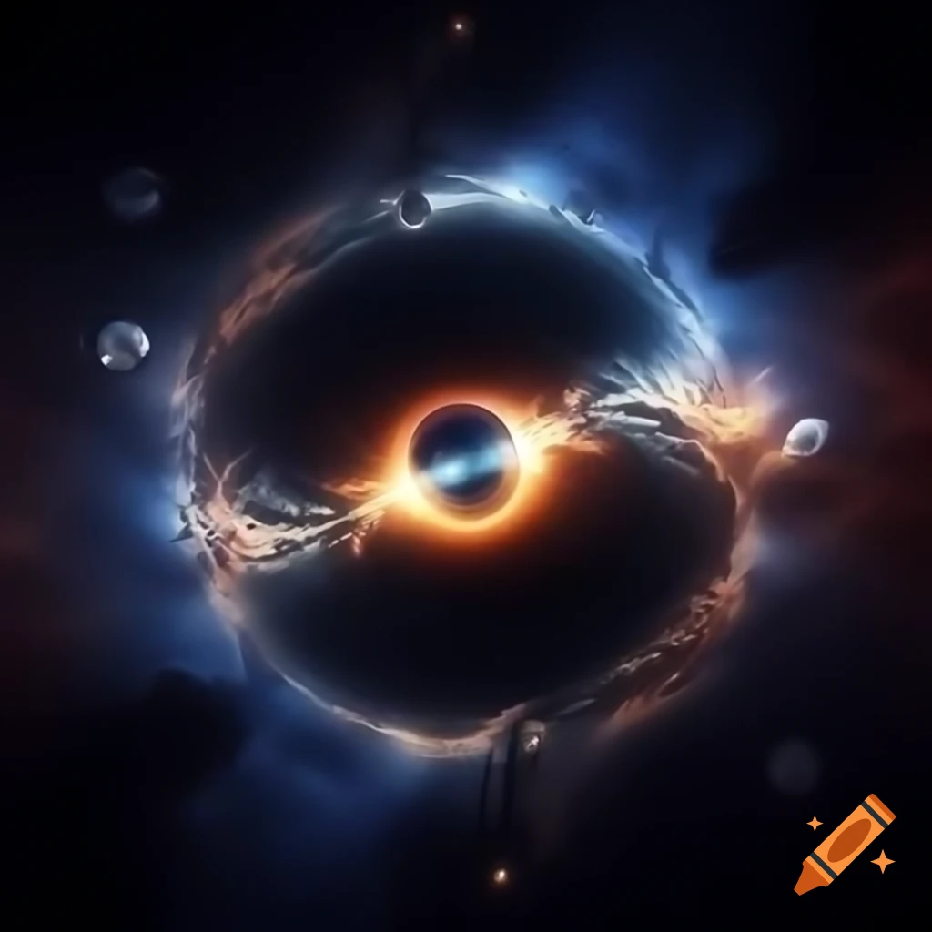 Spectral celestial body resembling an eye in the cosmos with luminous cracks and shadows on Craiyon