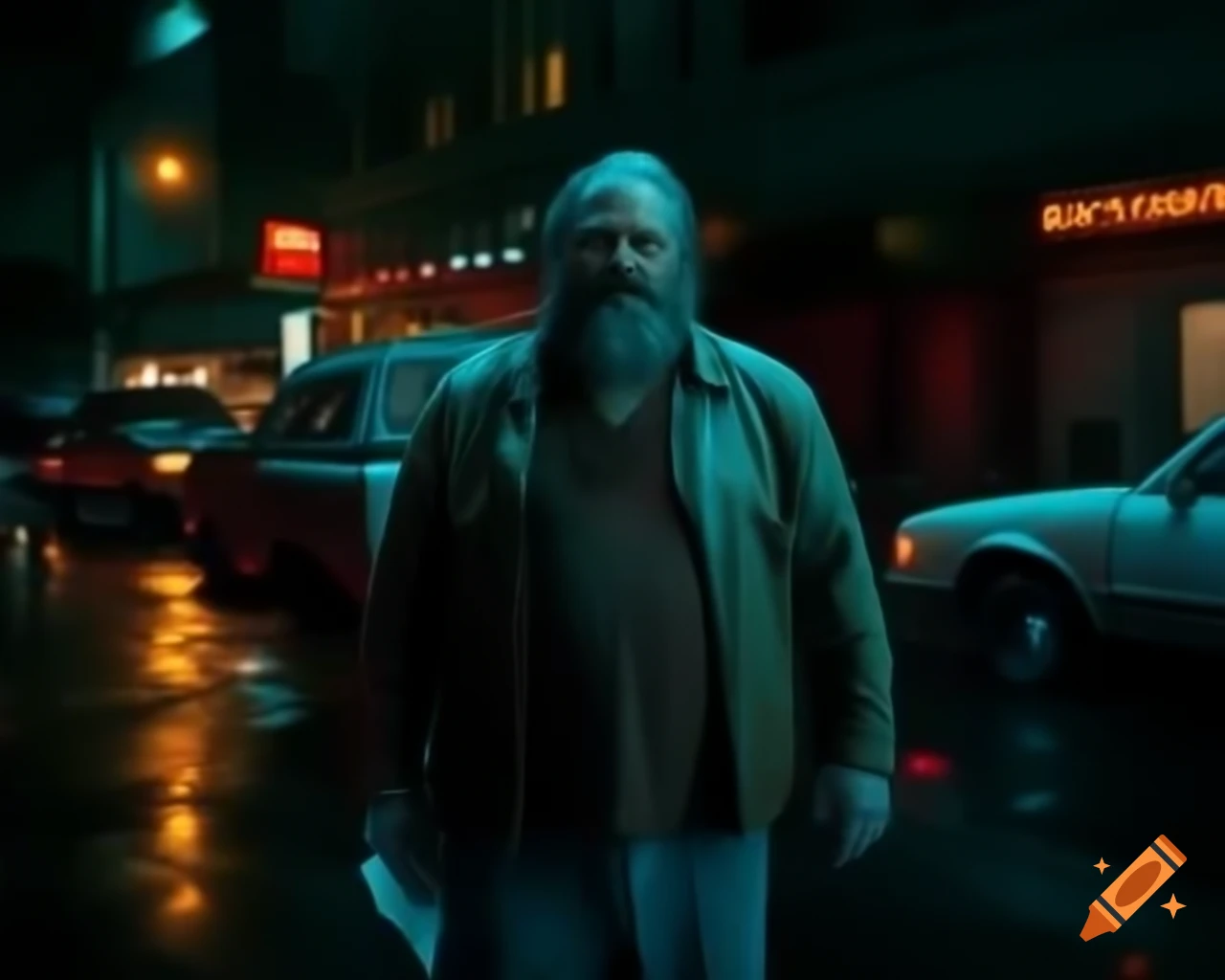 Ultra-realistic cinematic night scene in downtown Los Angeles with neon ...