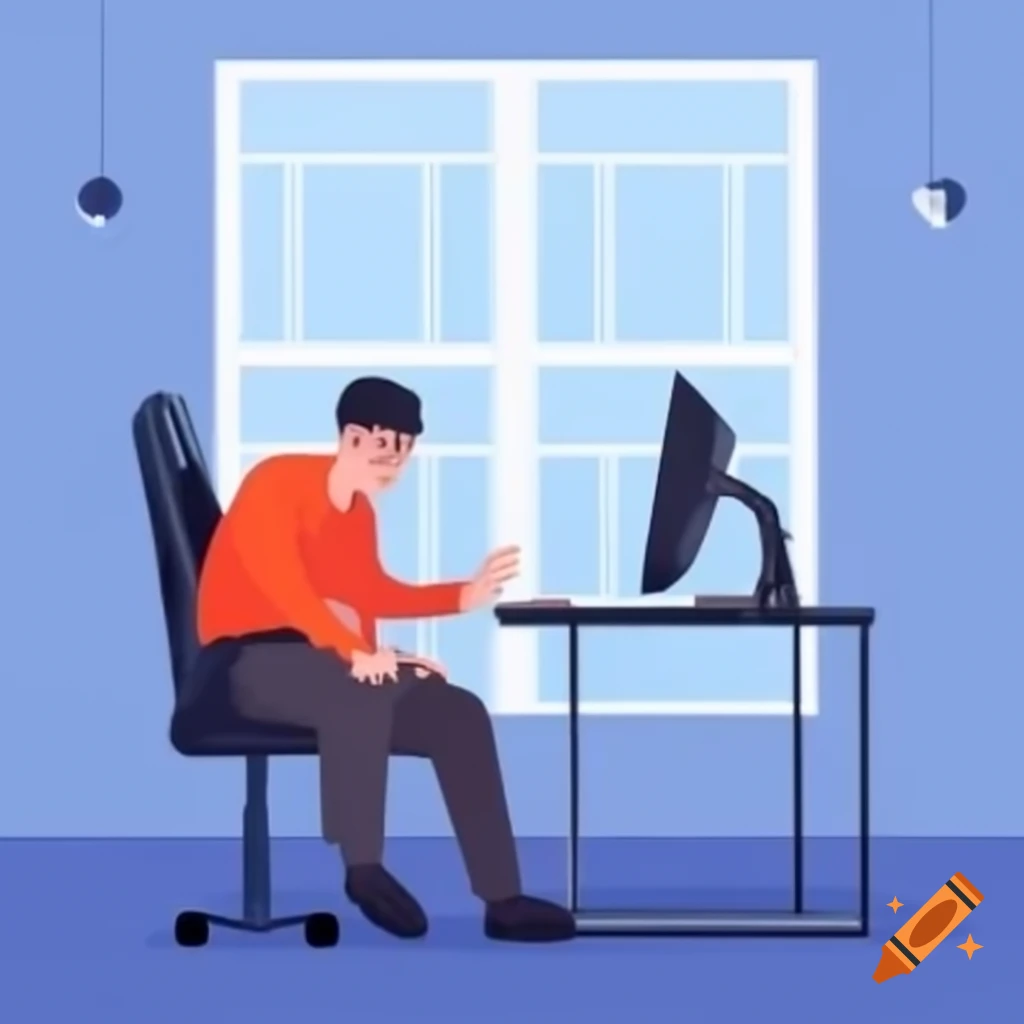 Focused office worker at desk in bright surroundings on Craiyon