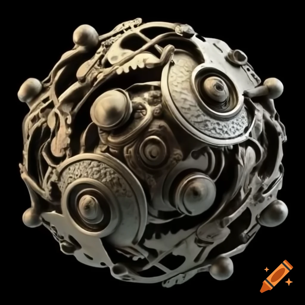 Detailed metallic orb with gears and cogs showcasing intricate design ...