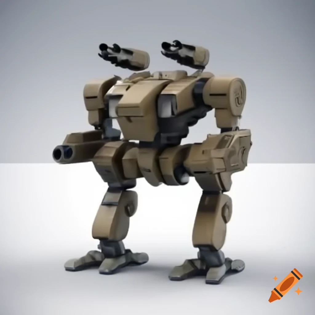 Recon mech with missile pods and cannons, inspired by ostrich on Craiyon