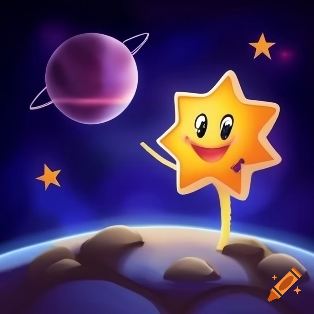 Smiling shooting star approaches heart-shaped feature on Pluto on Craiyon