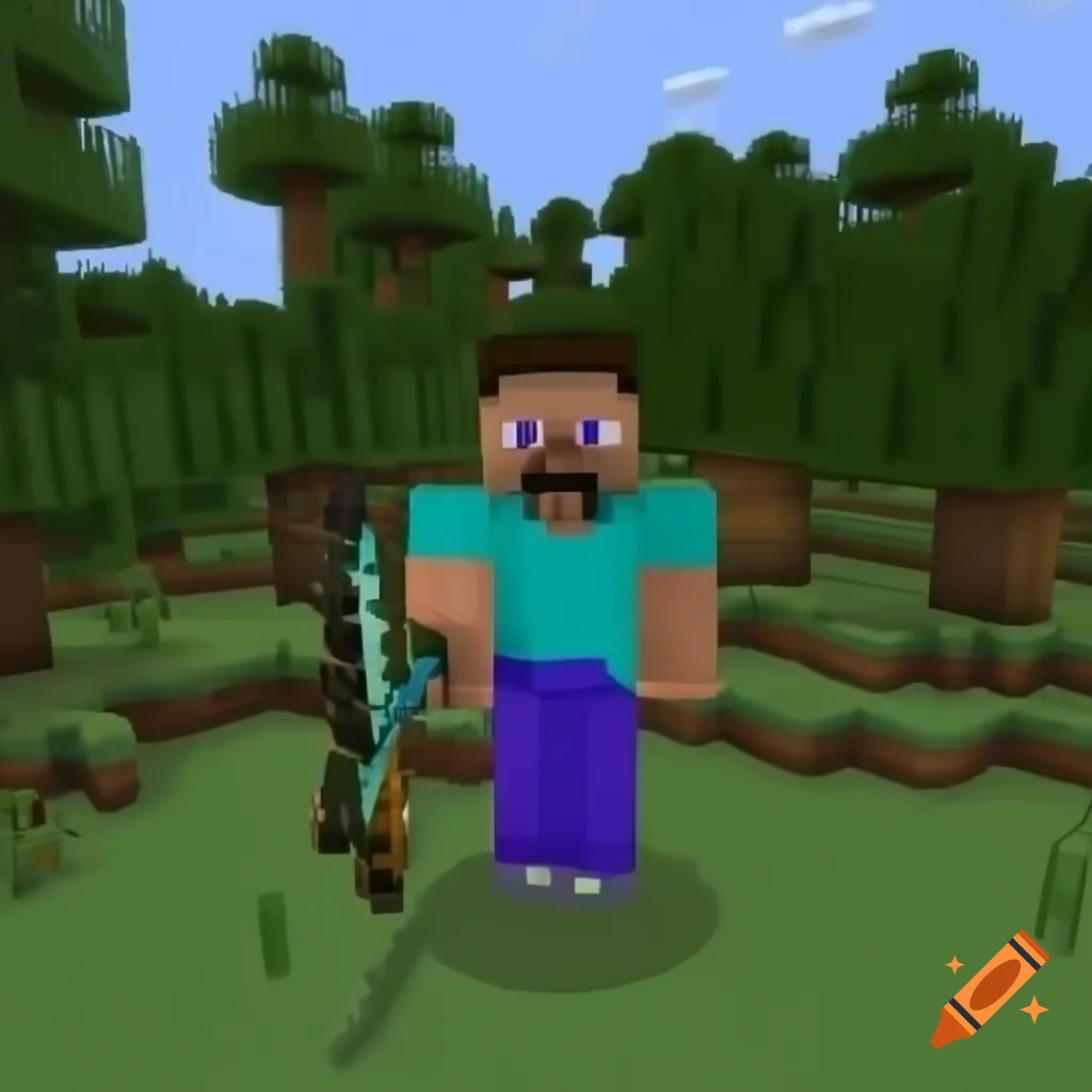 Minecraft-style character standing in green forest with pink flower in ...