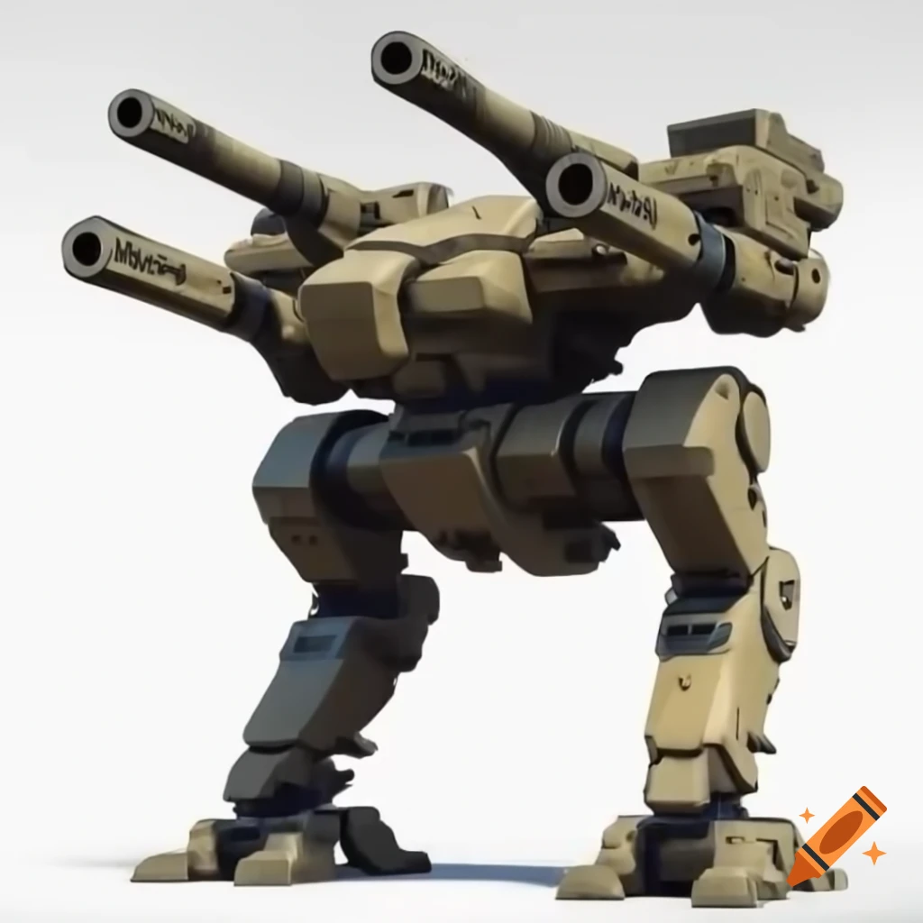 Mech equipped with missile launchers and cannons on white background on ...