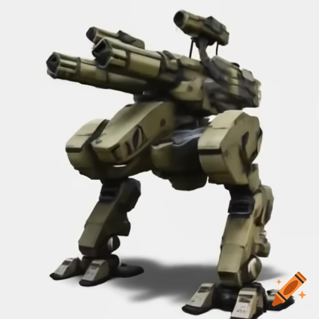 Mech with missile launchers and cannons on white background on Craiyon