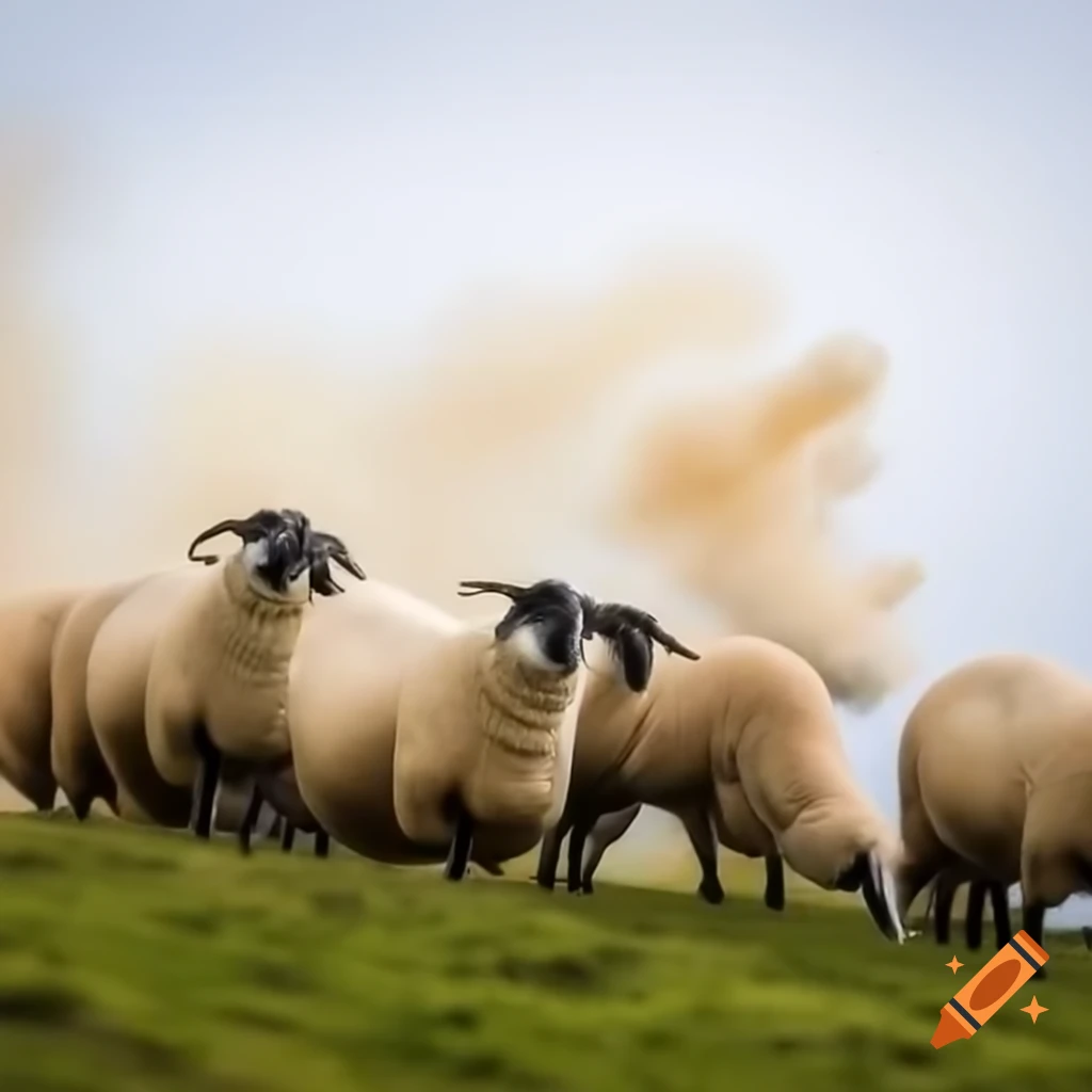 Sheep surfing while aiming a blunderbuss on Craiyon