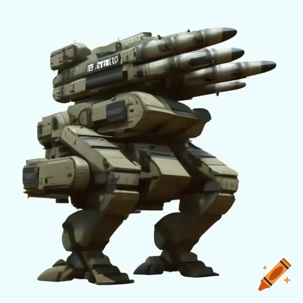 Mech equipped with missile launchers on white background on Craiyon