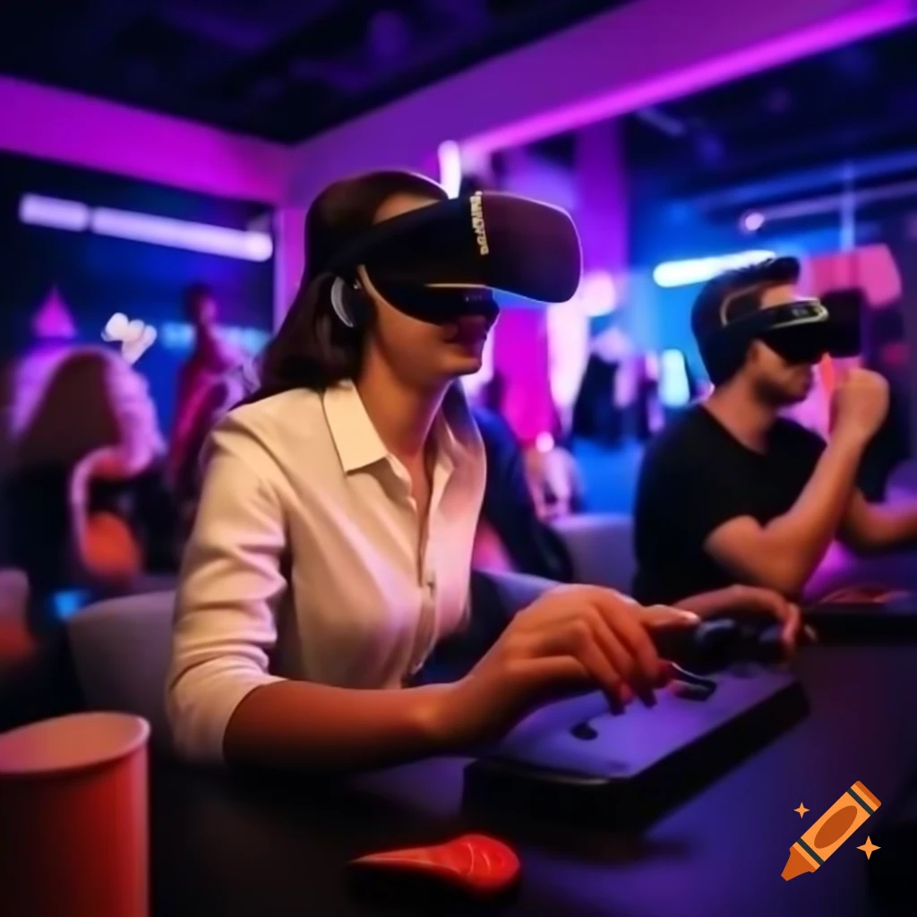 Café offering vr headsets with gaming and food options, featuring private stations on Craiyon
