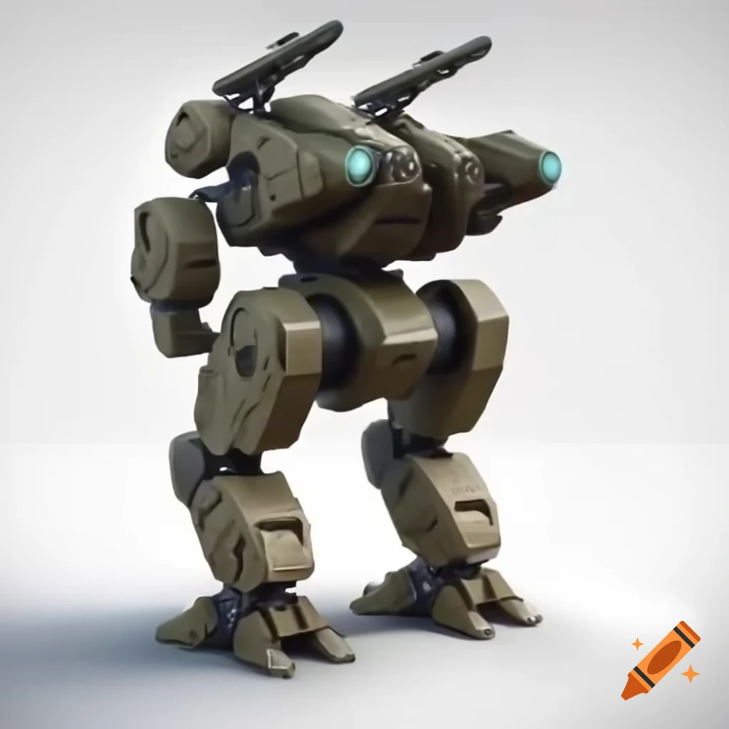 Recon mech with missile pods and cannons, inspired by ostrich on Craiyon