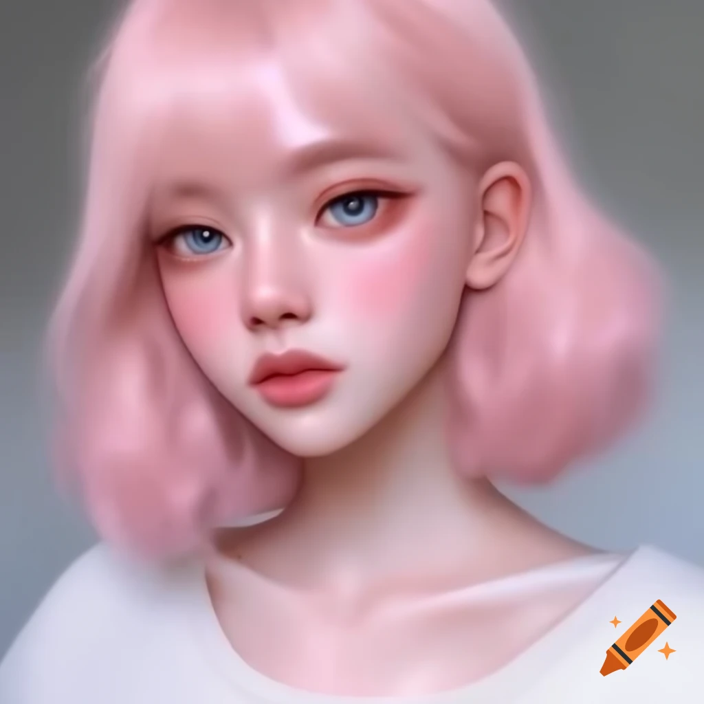 Ultra-realistic digital portrait of a young woman with pastel pink hair ...