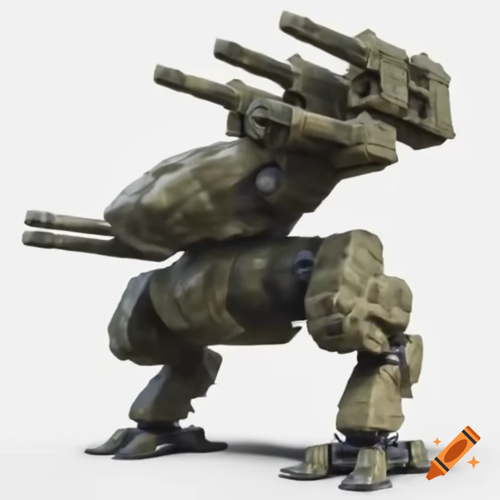 Mech equipped with missile launchers on white background on Craiyon