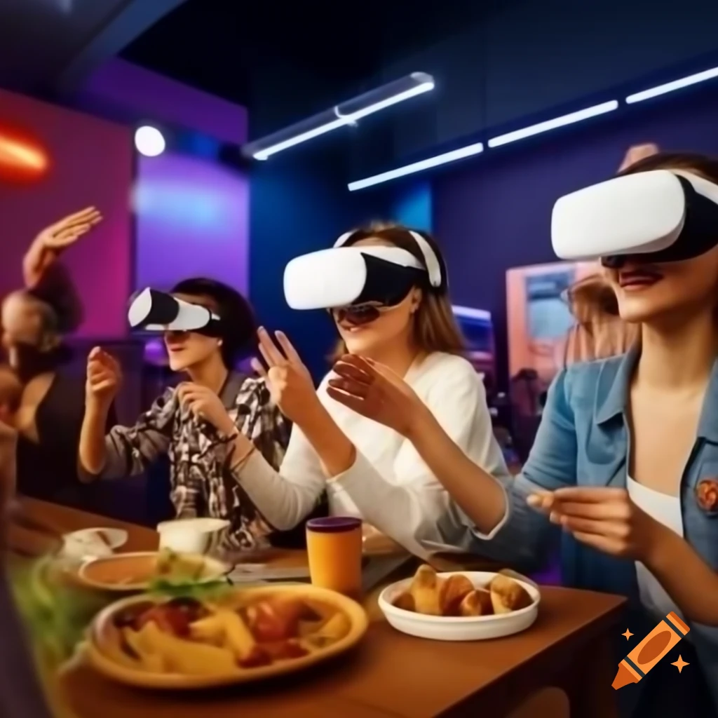 Café offering VR headsets with gaming and food options, featuring private stations on Craiyon