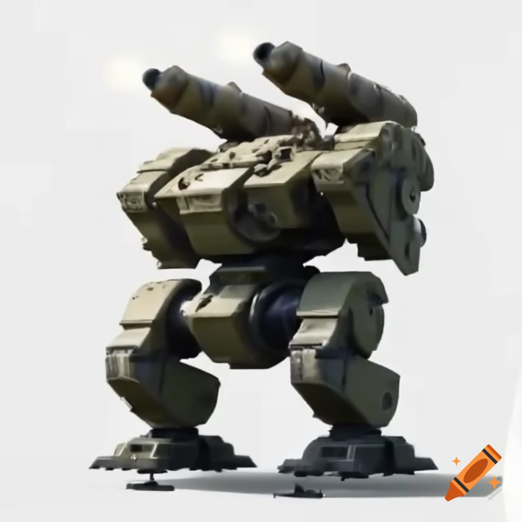 Mech equipped with missile launchers on white background on Craiyon