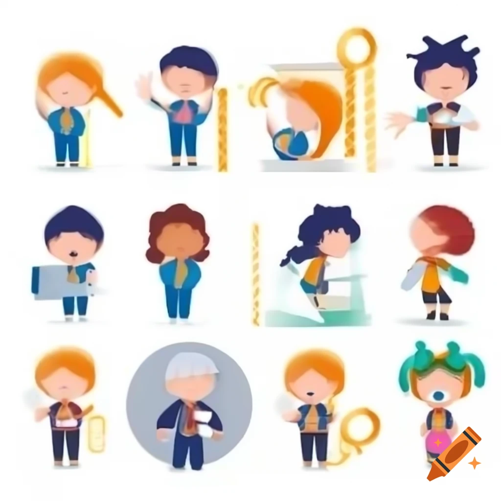 Set of 25 different European children's avatars in anime style, 128x128 ...