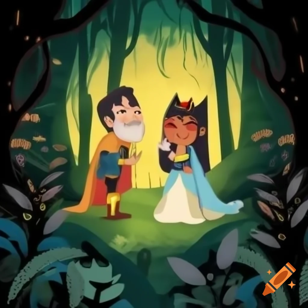 Cartoon character Alex in awe in a magical deep forest on Craiyon