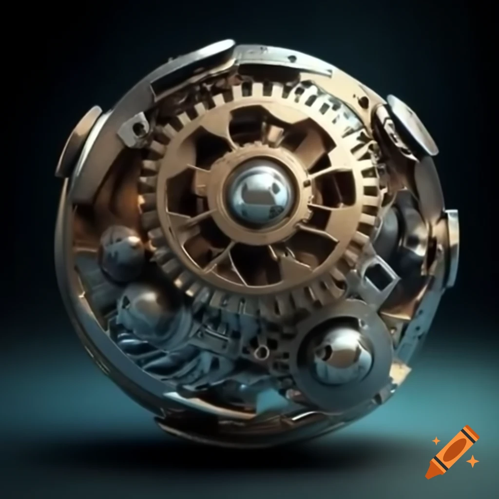 Fidget toy sphere with gears and moving parts, metallic and futuristic ...