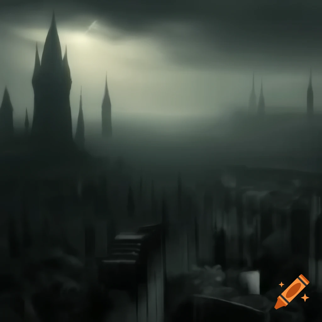 Haunting grayscale cityscape depicting a zombie apocalypse and ...