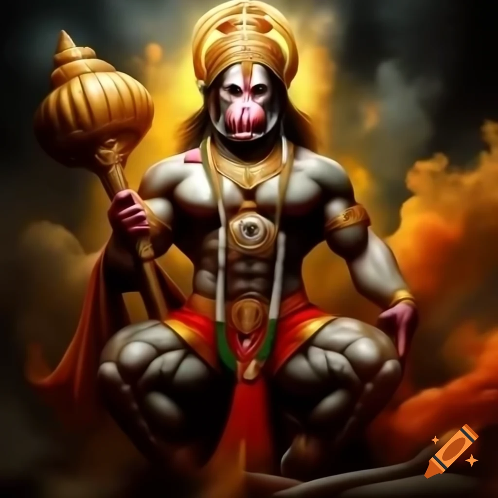 Hyperrealistic digital painting of Hanuman, the Hindu deity in ...