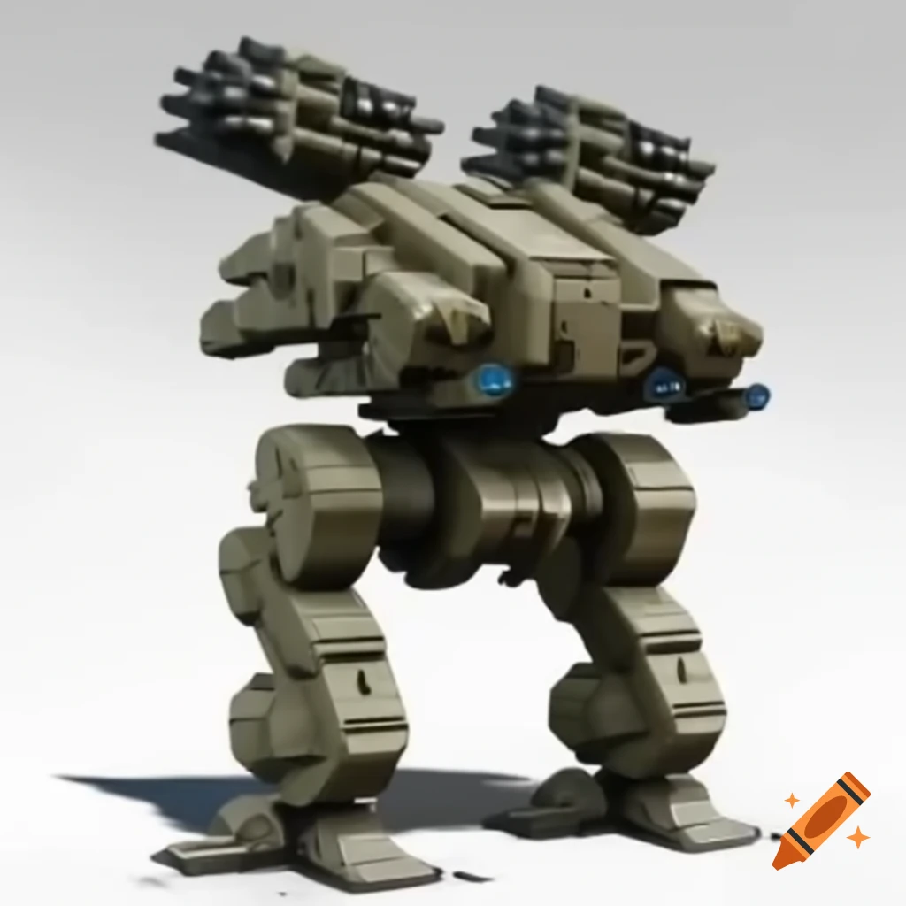 Mech equipped with missile launchers on white background on Craiyon