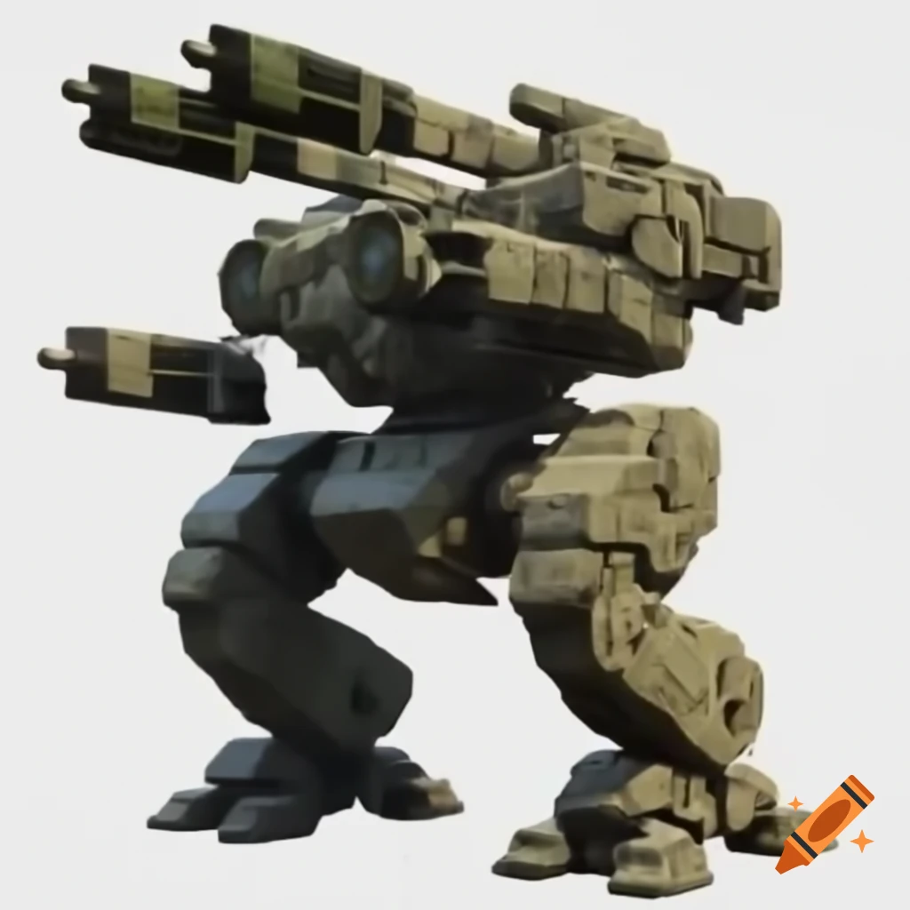 Mech equipped with missile launchers on white background on Craiyon