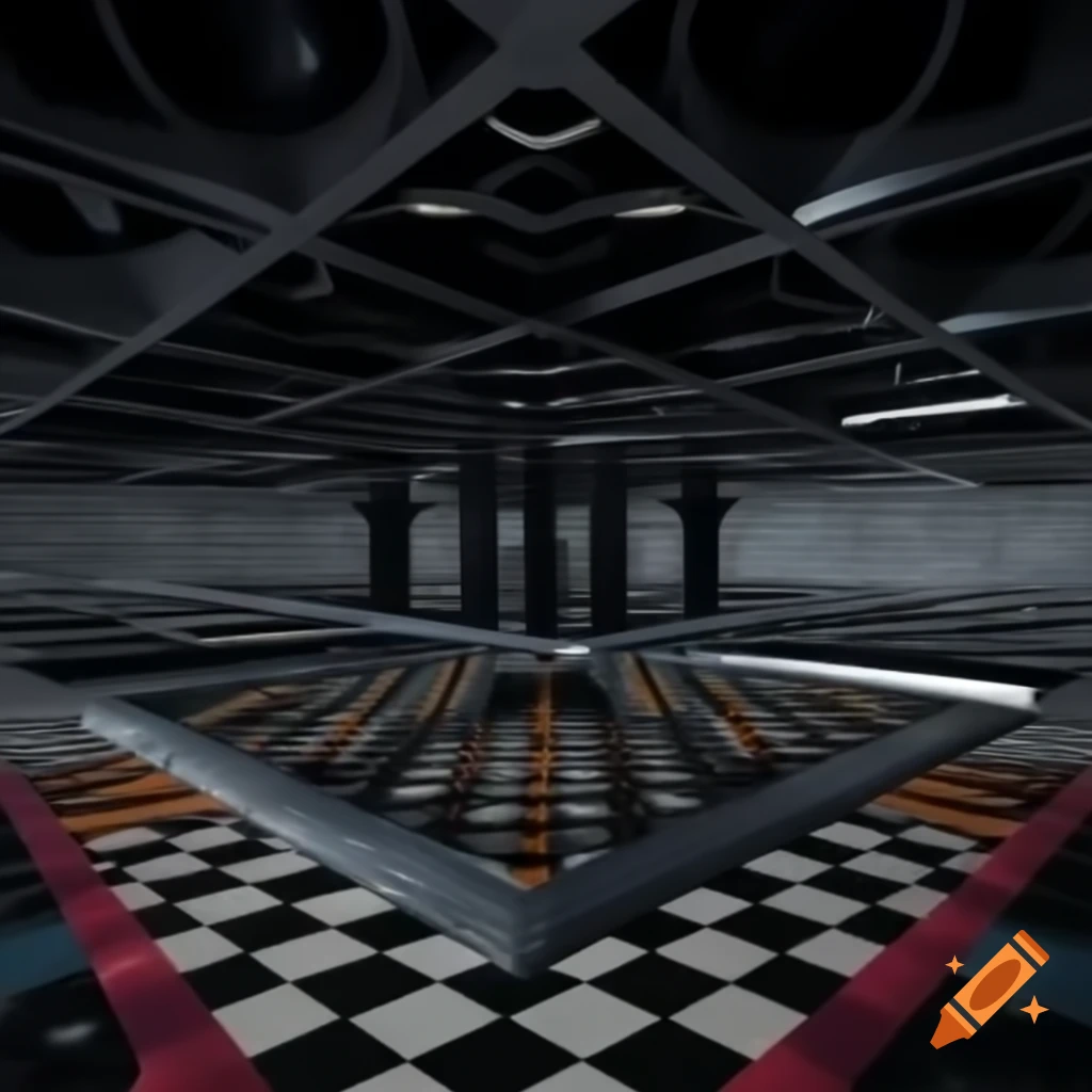 Expansive hyperbolic space bending time with multicolored checkerboard ...