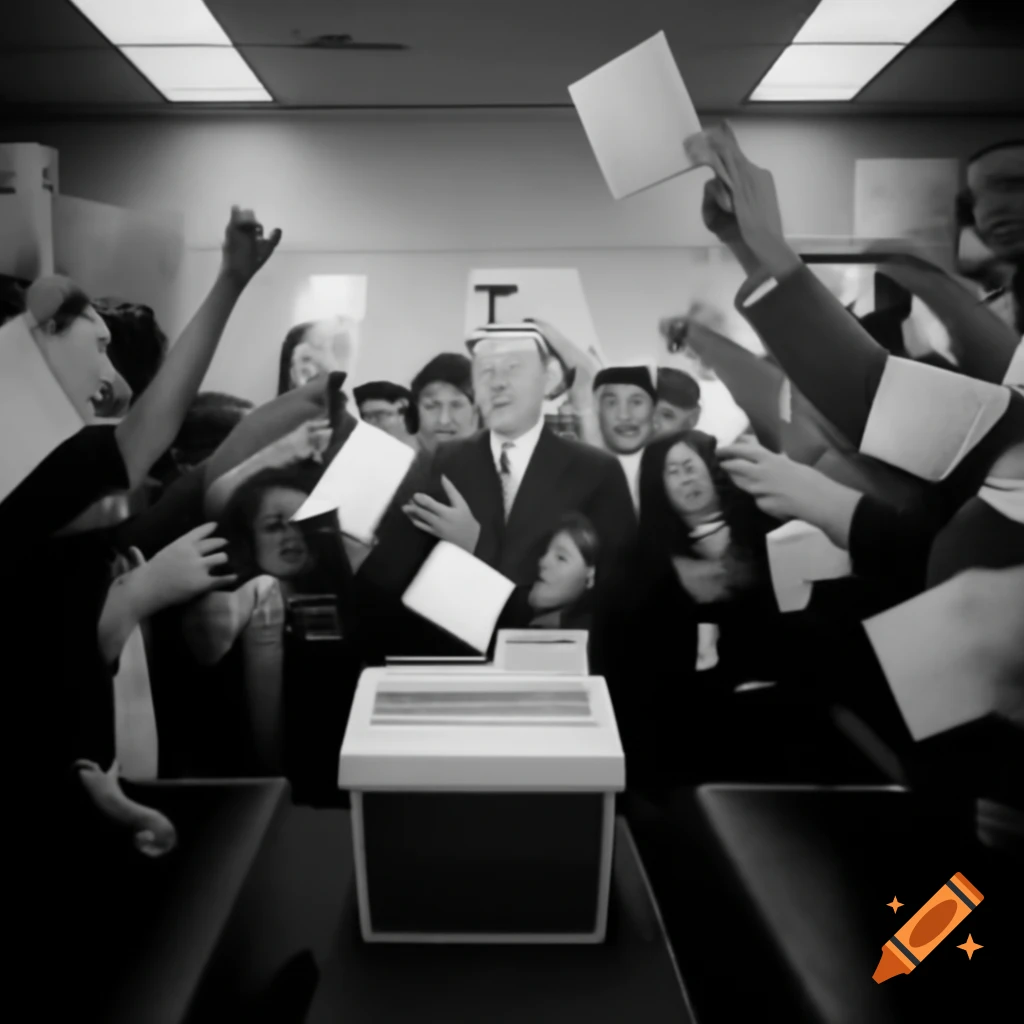 Presidential office with leader giving speech and citizens using voting ...