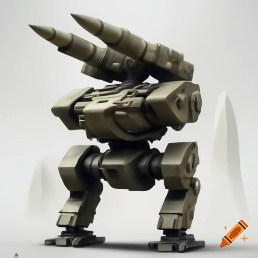 Mech equipped with missile launchers on white background on Craiyon