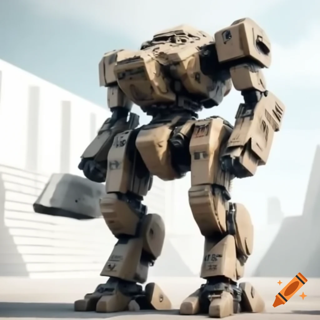 Recon mech walking confidently on white backdrop, equipped with missile ...