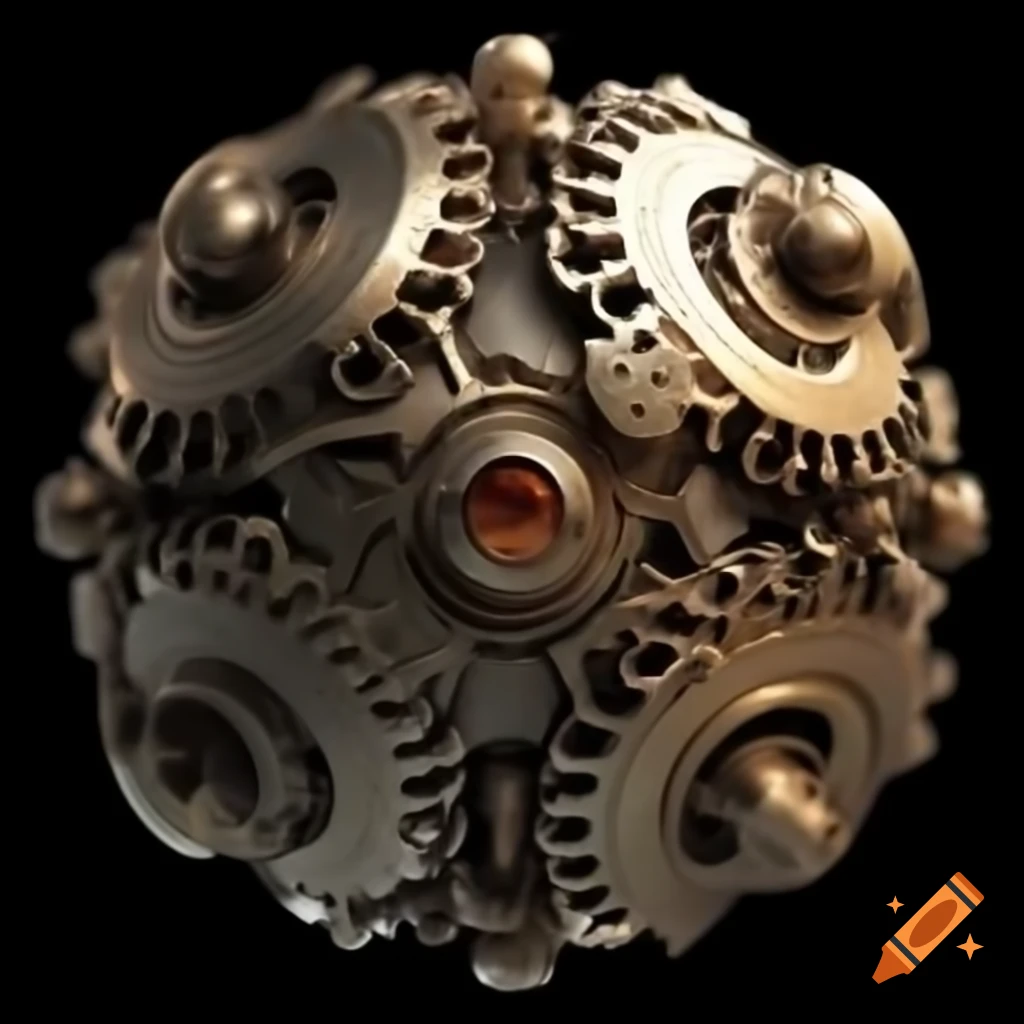 Detailed metallic orb with gears and cogs showcasing intricate design ...