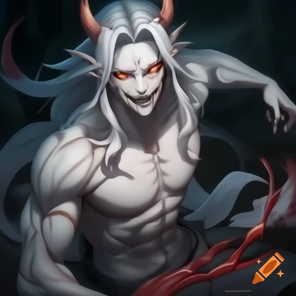 Illustration of handsome demon shirokage kagenashi with pale skin ...
