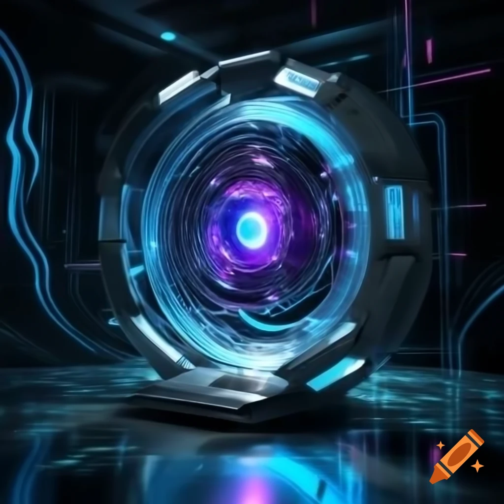 Futuristic quantum computer with glowing qubits in high-tech lab on Craiyon