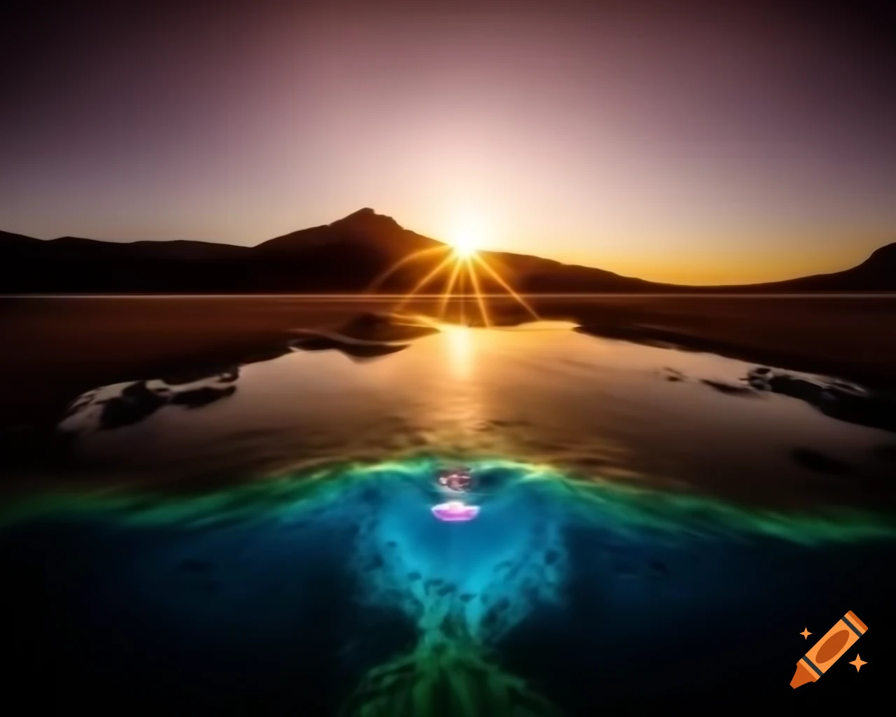 Biblical creation scene with water gathering and dry land appearing on ...