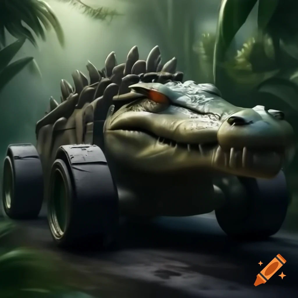 Crocodile car combining mechanical and organic elements with metallic ...