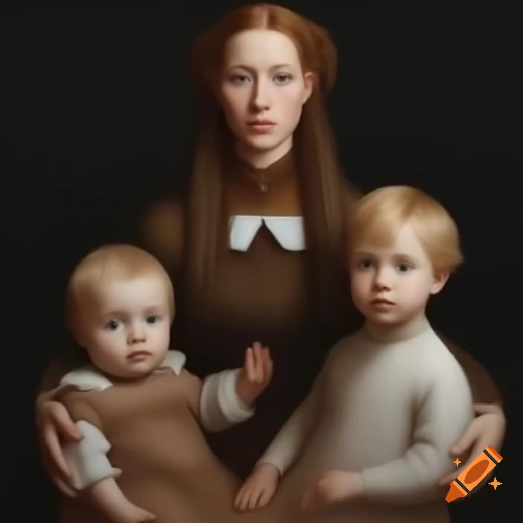 Elizabethan woman with four children, including a son, a daughter, and ...