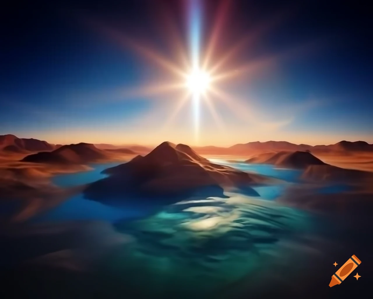 Biblical creation scene with water gathering and dry land appearing on ...