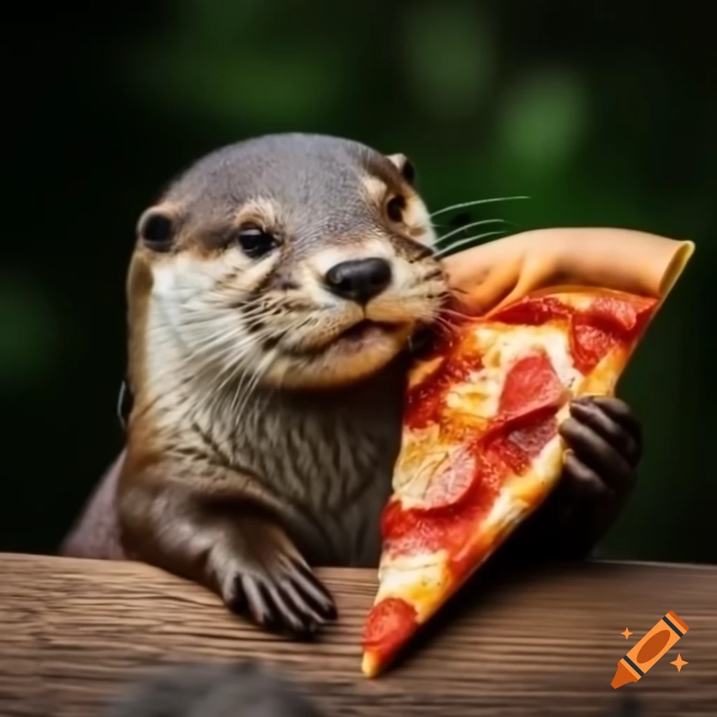 Cute otter lying on back eating pizza slice on Craiyon