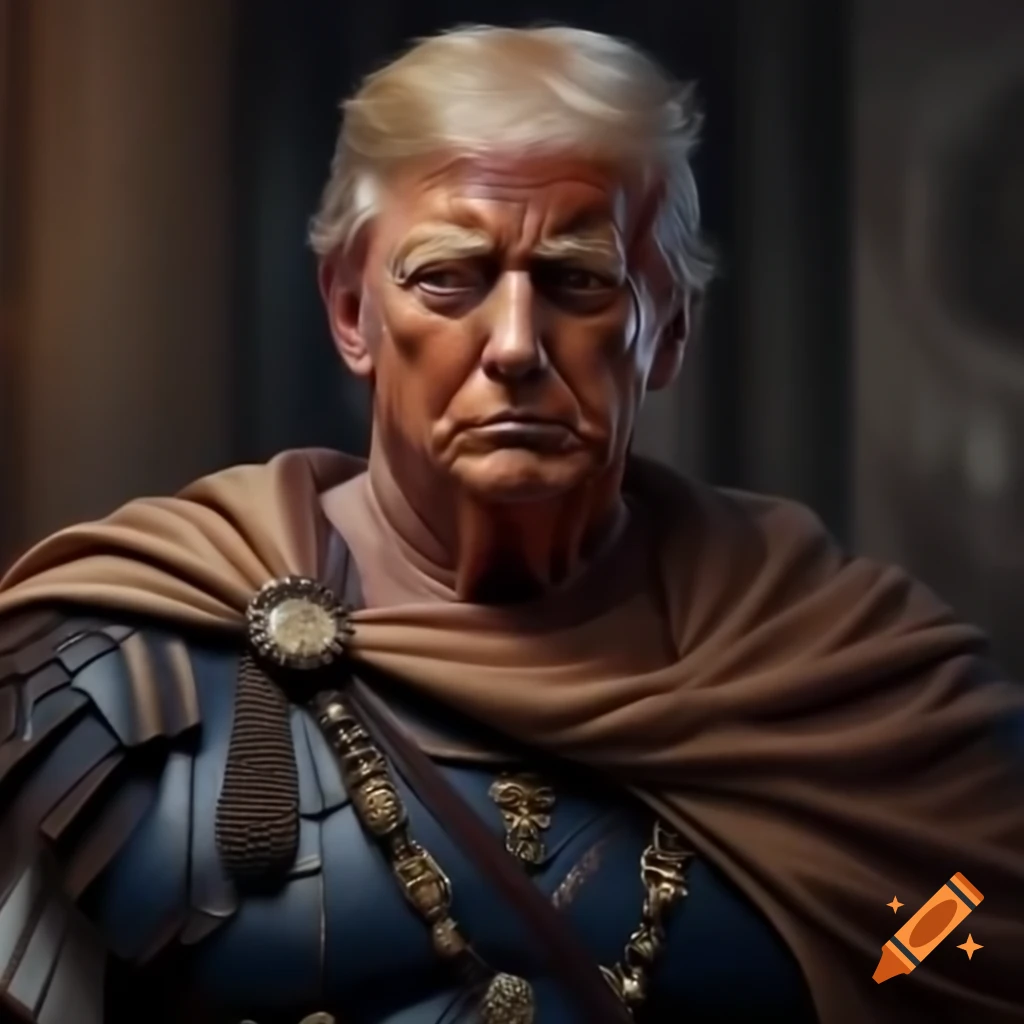 Political satire illustration of donald trump as a roman emperor on Craiyon