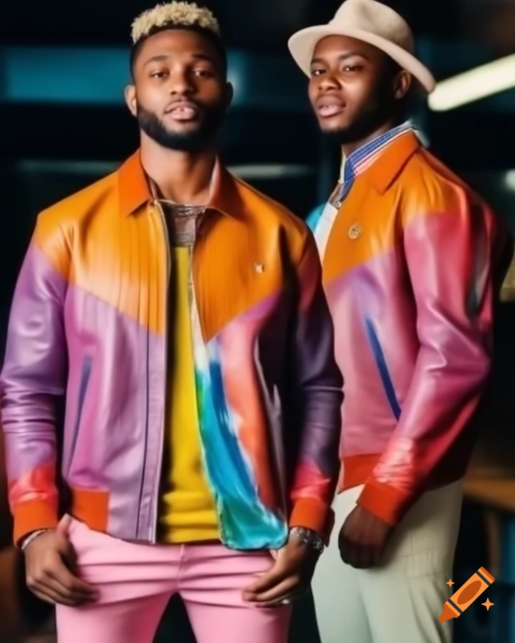 Stylish leather jacket in vibrant summer colors with 'adeyemi' on the ...