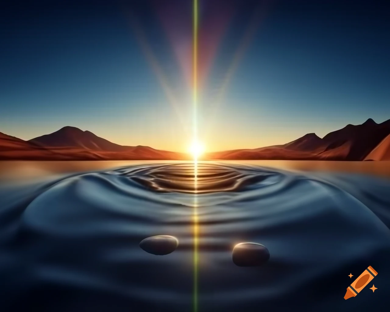 Biblical creation scene with water gathering and dry land appearing on ...