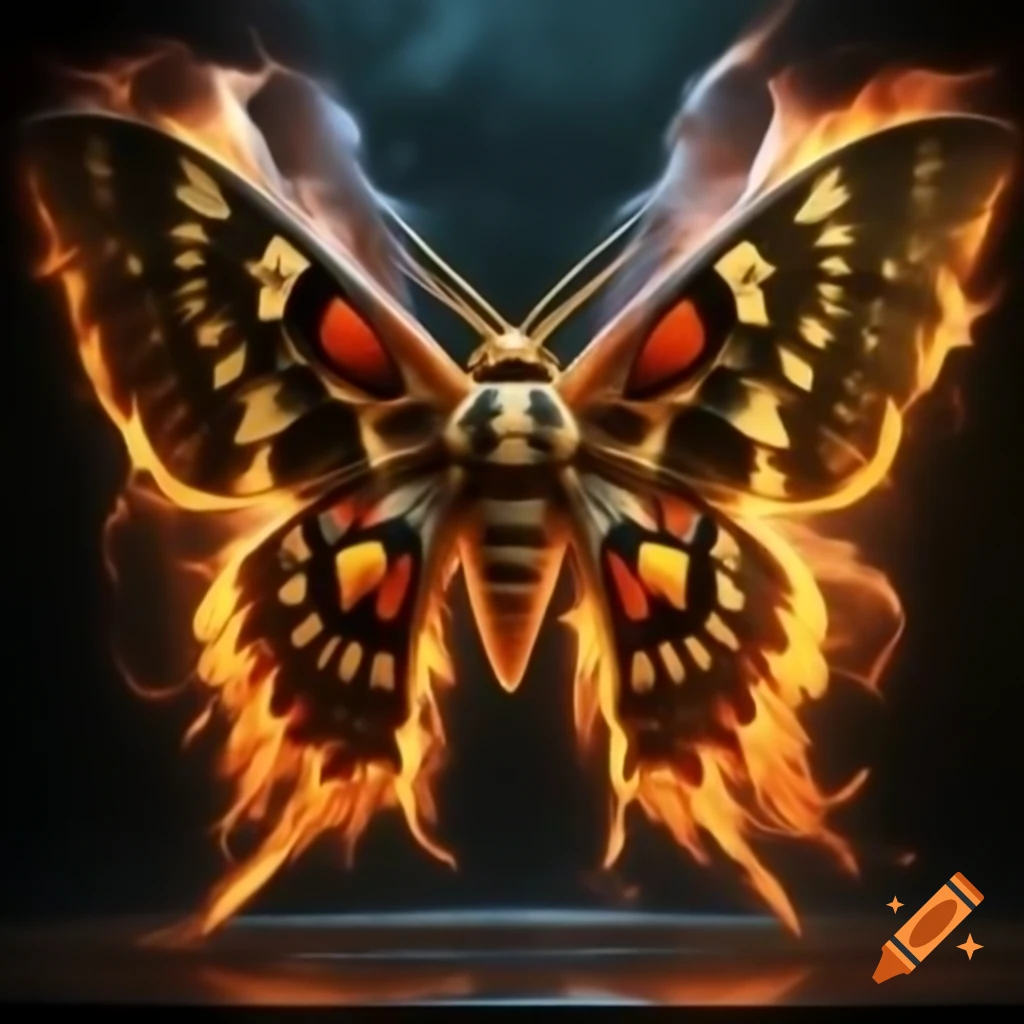Moth with flaming wings in impressive glass art style on Craiyon