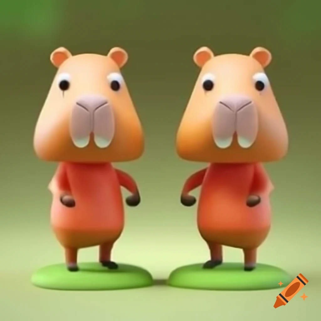 3D animated cartoon style bobblehead figures of capybaras on Craiyon