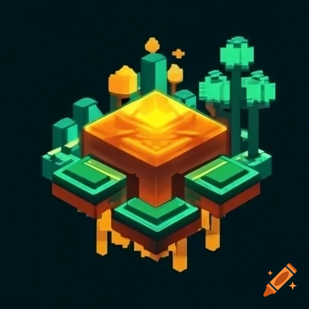 Minecraft-inspired logo for amberia featuring glowing amber block, iron ...