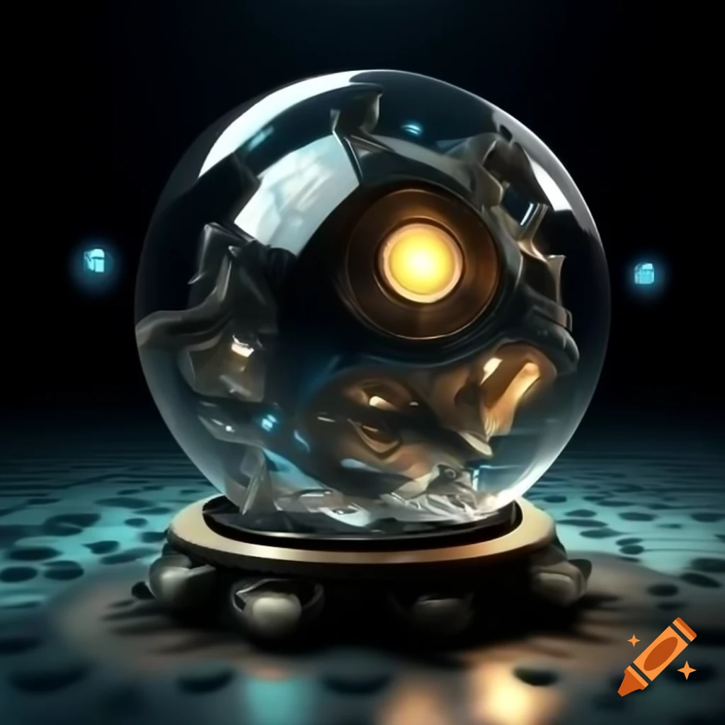 Floating spherical ai construct with polished obsidian surface and ...